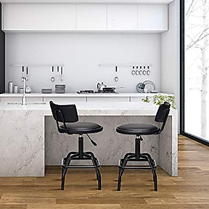 COSTWAY Adjustable Height Bar Stool, 360 Degree Swivel, Modern Guitar Stool for High Ergonomic Seating, with PU Leather Cushion, Heavy Duty Steel Frame for Bar, Shop and Music, Garage, Black