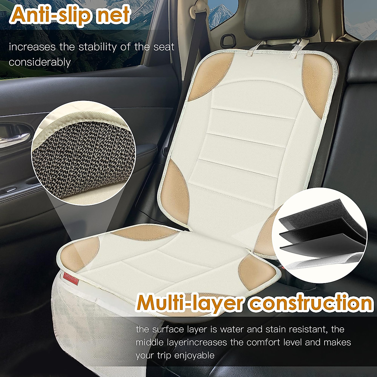 Sinvitron Car Seat Protector for Child Car Seat, Car Seat Mat for Leather Seats, Non-Slip Backing, 2 Mesh Pockets,Waterproof Seat Covers for Cars,Vehicles,Baby (2-Pack)