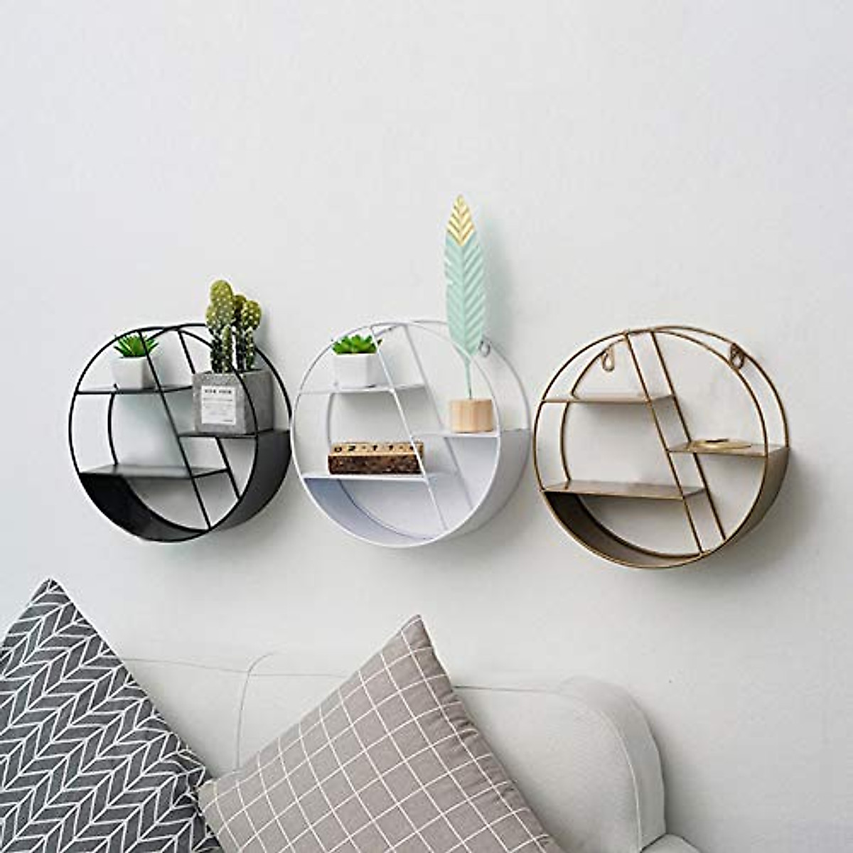 Ochine Wall Mounted Floating Shelves Rustic Round Storage Display Hexagonal Wall Hanging Shelf Home Decor for Living Room, Bedroom, Bathroom, Office, Kitchen