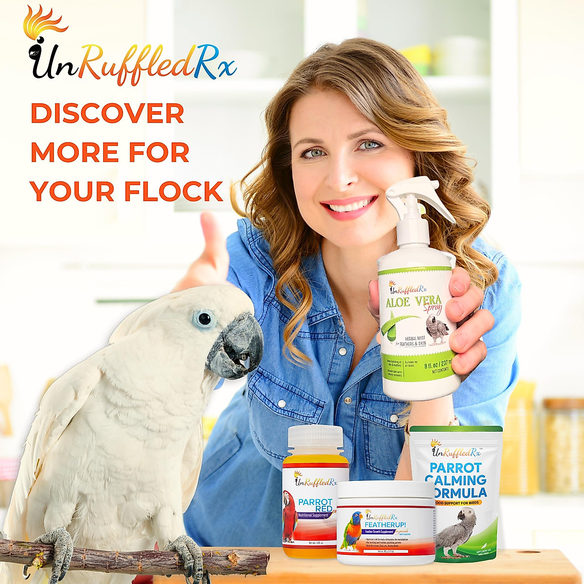 UnRuffledRx FeatherUp! Bird Vitamins with Biotin for Beautiful Plumage - Feather Growth Supplements for Parrots - 90 gm - 240 Servings