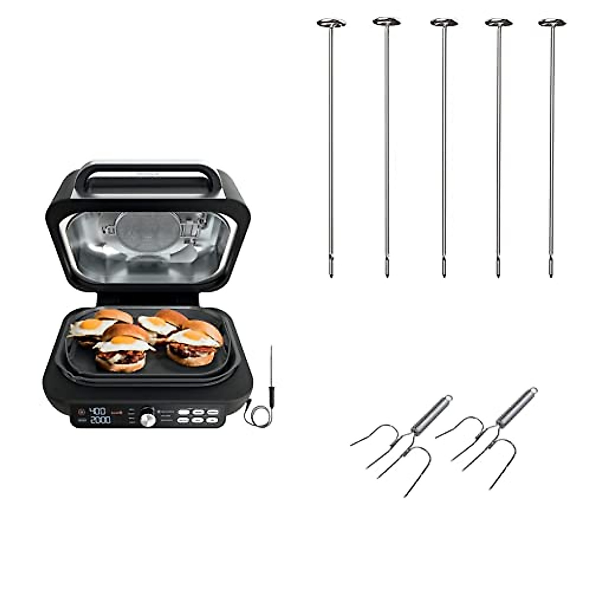 Ninja IG651 Foodi Smart XL Pro 7-in-1 Indoor Grill/Griddle Combo, Black with 120KY300 Foodi Grill Kebab Skewers, 7.25 Inches, Stainless Steel and Roasting Lifters, 2 piece, stainless steel