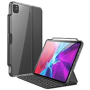 i-Blason Halo Series Case for New iPad Pro 12.9 Inch (2020/2018 Release), [ONLY for use with Smart Keyboard Folio; Compatible with Official Smart Folio] Clear Protective Case with Pencil Holder, Black
