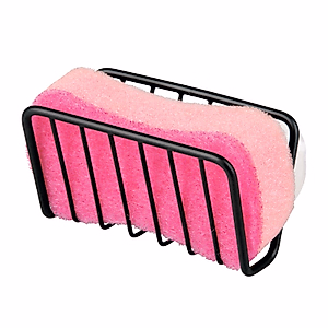 mDesign Metal Farmhouse Kitchen Sink Storage Organizer Caddy - Small Holder for Sponges, Soaps, Scrubbers - Quick Drying Open Wire Basket Design with Strong Suction Cups - Matte Black