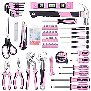 FASTPRO Pink Tool Set, 220-Piece Lady's Home Repairing Tool Kit with 12-Inch Wide Mouth Open Storage Tool Bag