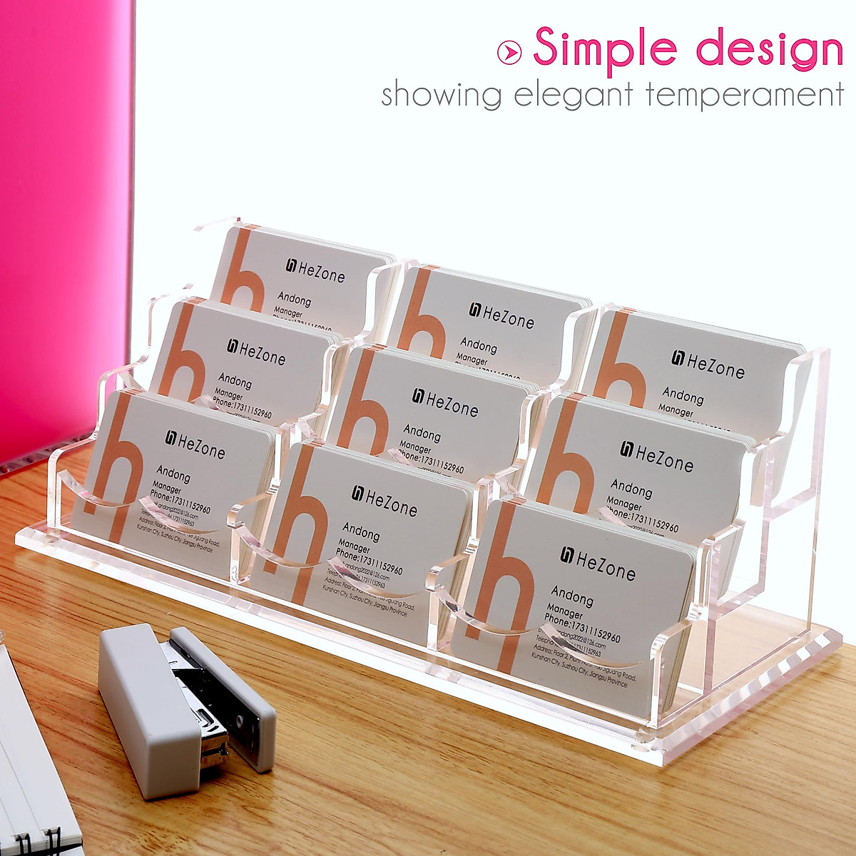 Business Card Holder for Desk, Multiple Cards Display Stand Rack for Women and Men, Clear Acrylic Card Organizer 9 Slot 3 Tiers