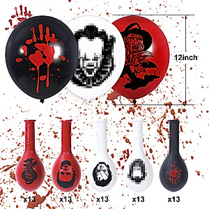 Whaline 65Pcs Halloween Balloons Black White Red Blood Splatter Balloons Bloody Handprint Latex Balloons Scary Party Decoration for Halloween Party Favor Haunted House Crime Scene Party Supplies