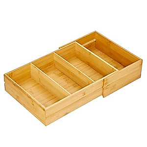 mDesign Bamboo Wood Expandable Deep Kitchen Drawer Organizer Tray Bin for Kitchen; Organize Drawers, Counters, Shelves; Holds Plasticware, Lids, Towels, Utensils; Home Sort Collection - Natural