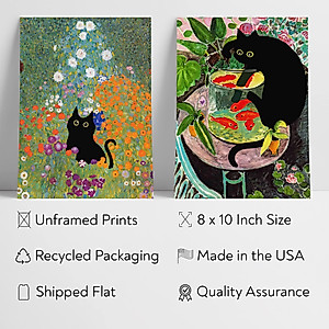 Famous Artists Wall Art Prints, Set of 4, Unframed, Size 8x10 Inch (Black Cat 2)