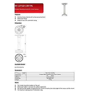 CPM PC130T DS-1271ZJ-130-TRL Pendant Mounting Bracket for Hik Turret Dome Camera DS-2CD2342WD-I (White)