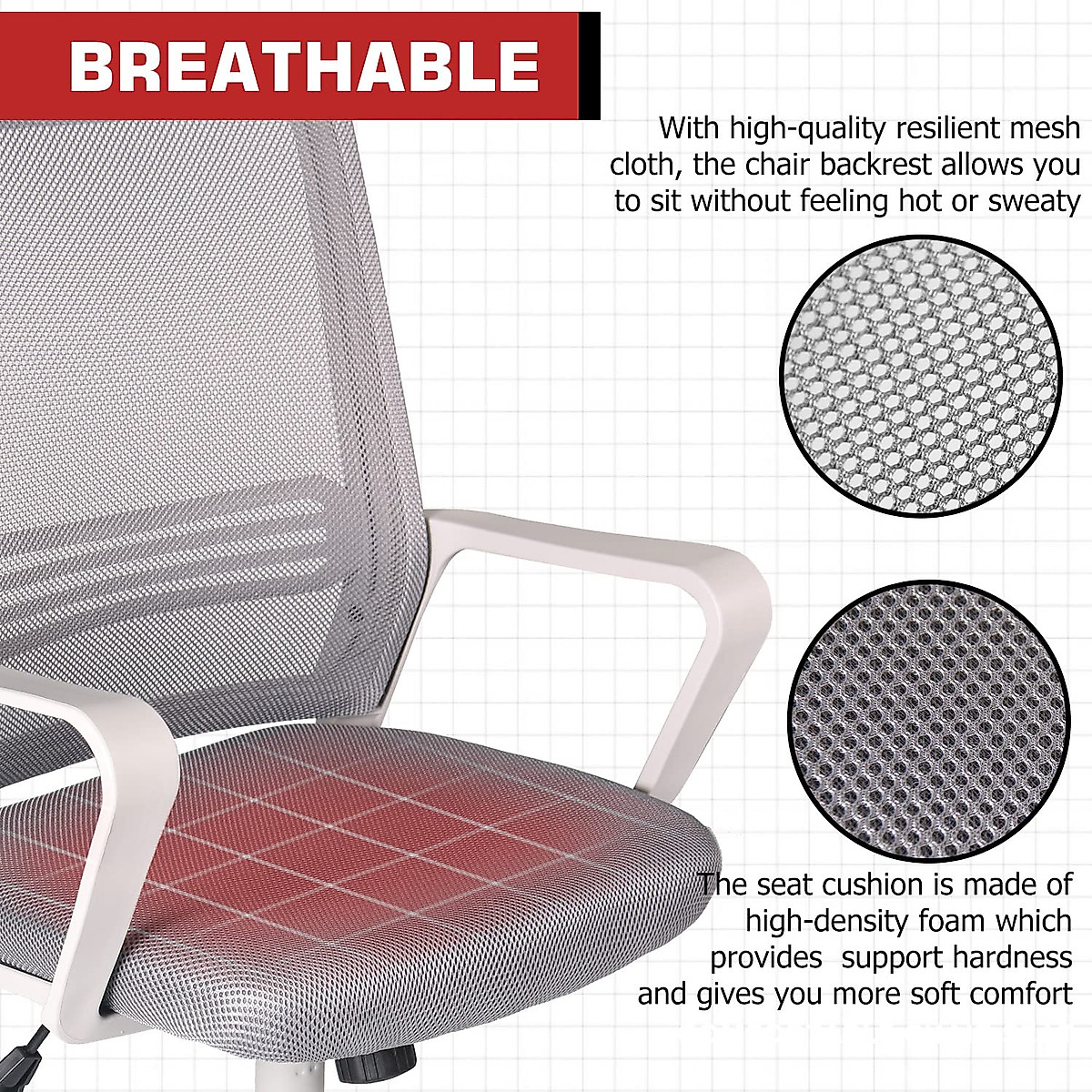 HOMEFLA Mid-Back Mesh Drafting Chair - Tall Office Chair with Armrest Standing Desk Chair Counter Height with Adjustable Foot Ring (Grey)