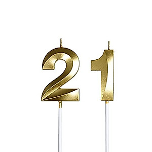 21st Birthday Candles,Gold Number 21 Cake Topper for Birthday Decorations Party Decoration
