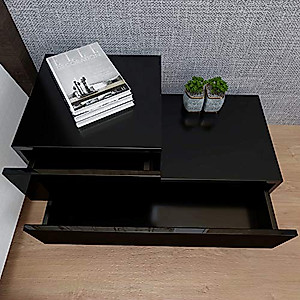 LED Nightstand with 2 Drawers, Bedside Table with Drawers for Bedroom Furniture, Side Bed Table with LED Light (Black)