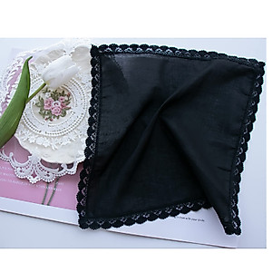 MemoryHanky Ladies Bridal Wedding Crochet Lace Handkerchiefs Black Cotton Hankies 6PCS