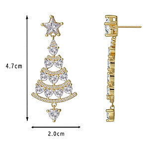 PICKBEAU Tassel Crystal Christmas Tree Hoops for Women 925 Silver Post Rhinestone Xmas Drop Earrings for Christmas Party Favors