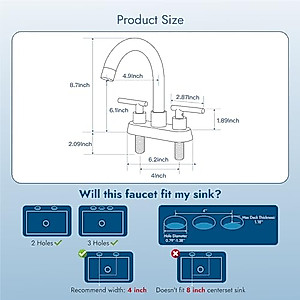 Cinwiny Matte Black Bathroom 4 Inch Centerset Sink Faucet SUS304 Double Handles Swivel Spout Deck Mount Mixer Tap with Pop-up Drain Lavatory Bathroom Vanity Faucets