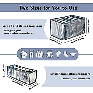 6 Pcs Drawer Organizers for Clothing Wardrobe Clothes Organizer Portable Clothing Storage Organizer Visible Grid Clothing Compartment Storage Box for Clothes, Jeans, Skirts, Trousers (7 Grids, Gray)