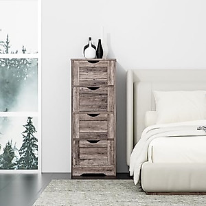 Gecheer Free-Standing Cabinet Wooden Floor Storage Organizer Tall Storage for Bathroom, Living Room with 4 Drawers and 1 Adjustable Shelf