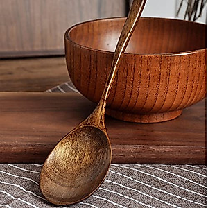 Kitchen Spoons 9 Inch Wooden Spoon Nonstick Kitchen Serving Spoons Scooper Utensil Long Handle Soup Spoon for Cooking And Stirring Spoons Silverware