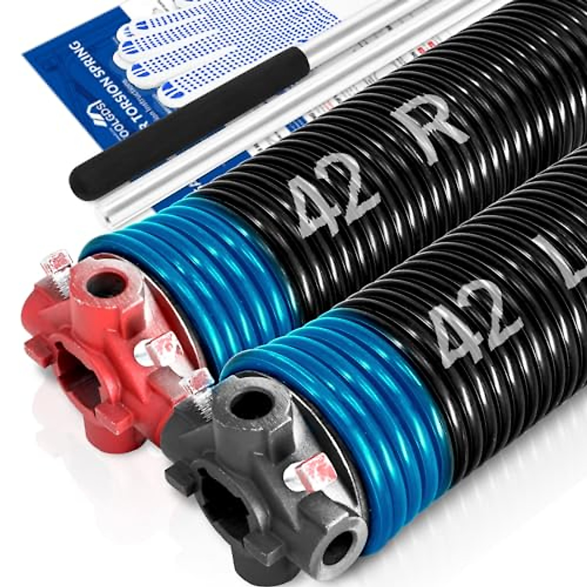 YoToolGDS Pair of 2 5/8" Garage Door Torsion Springs Set with Non-Slip Winding Bars&Gloves, Precision Electrophoresis Oil-Free Black Coated for Replacement, MIN 16,000 Cycles (0.283 x 2-5/8" x 42'')