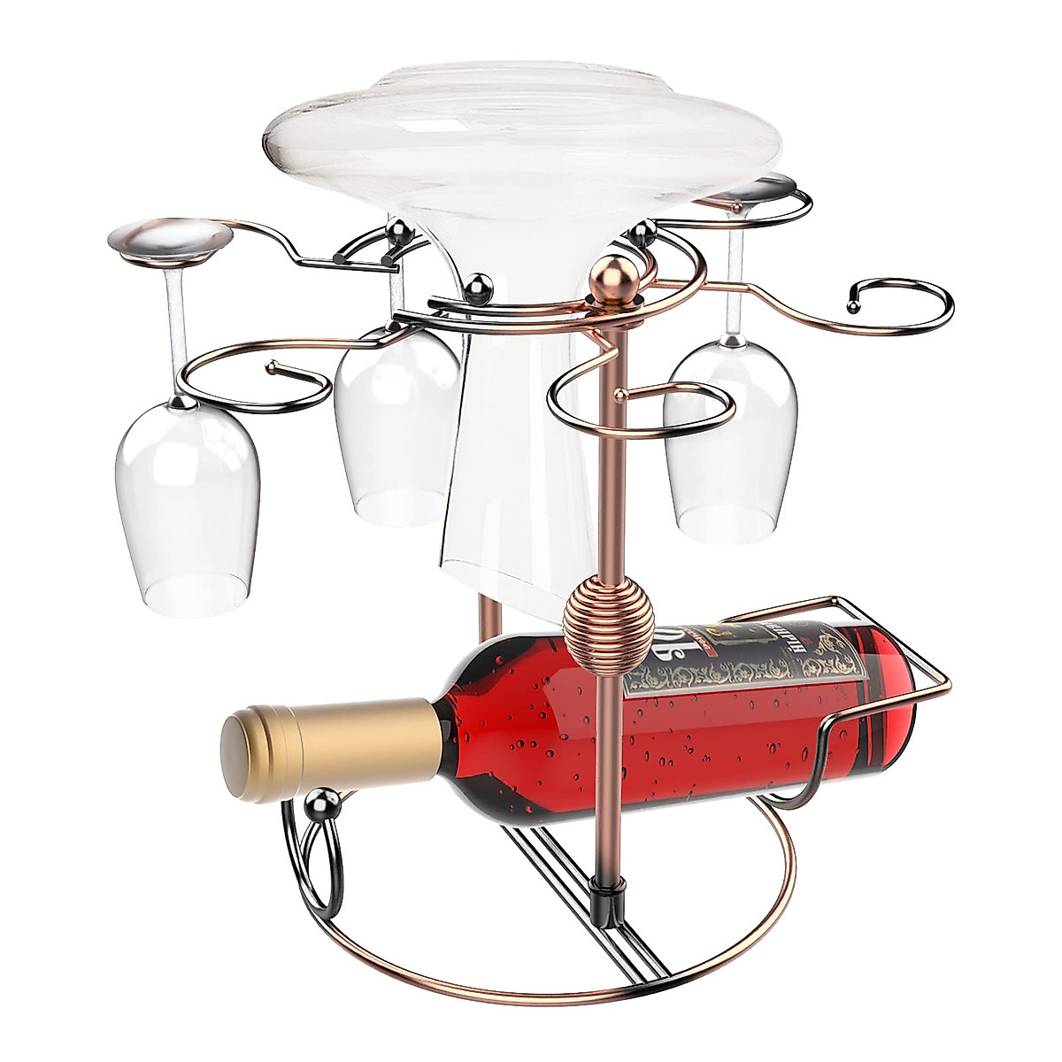 Misounda Wine Glass Rack - with 6 Hooks Metal Wine Glass Holder,Freestanding Wine Glass Holders and Display Racks,Wine Rack Wine Bottle Holder,Wine Glass Storage for Bar, Kitchen, Restaurant - Bronze