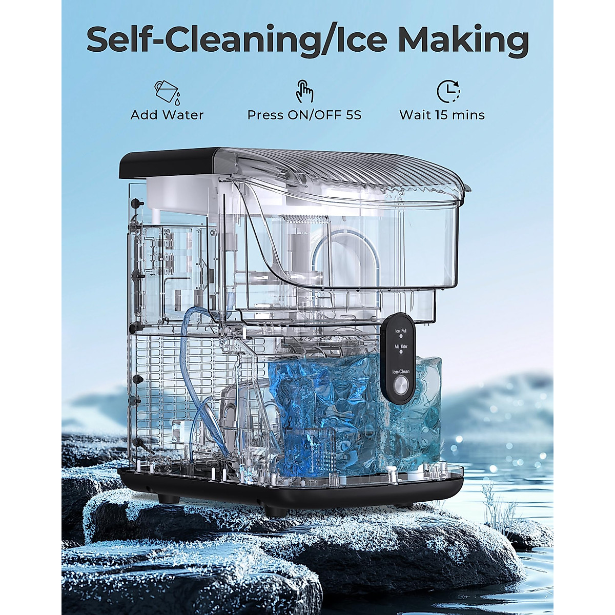 Havato Nugget Ice Maker Countertop with Soft Chewable Pellet Ice,Pebble Portable Ice Machine with Ice Scoop, 34lb in 24Hrs, One-Click Operation, Self-Cleaning, Stainless