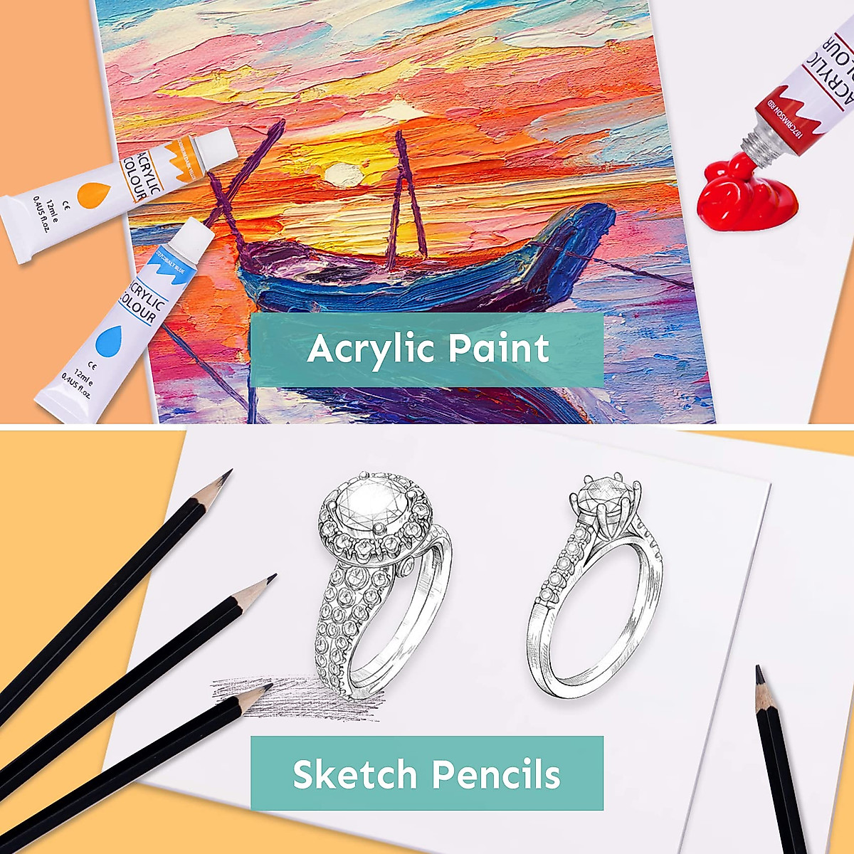 85 Piece Deluxe Wooden Art Supplies, Art Kit with Easel and Acrylic Pad, Art Set for Teens, Adults and Artist Beginners, Creative Gift Box with Wooden Case, Sketching Pencils, Artist Brushes