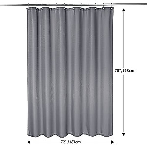 GlowSol Shower Curtain Waffle Weave Fabric Shower Curtain for Bathroom Water-Proof Shower Curtain with Grommet Grey Bathtubs Curtain 72"×78"