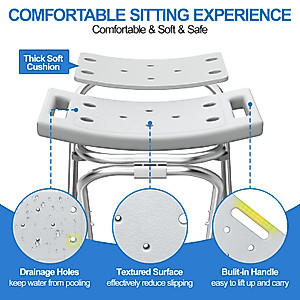UGarden Folding Shower Chair Seat, Stainless Steel Shower Chair for Inside Shower with Pad/Grab Bar, 400lbs Portable Travel Shower Stool, Safety Anti-slip Bath Chair for Seniors, Adults,Disabled, Gra