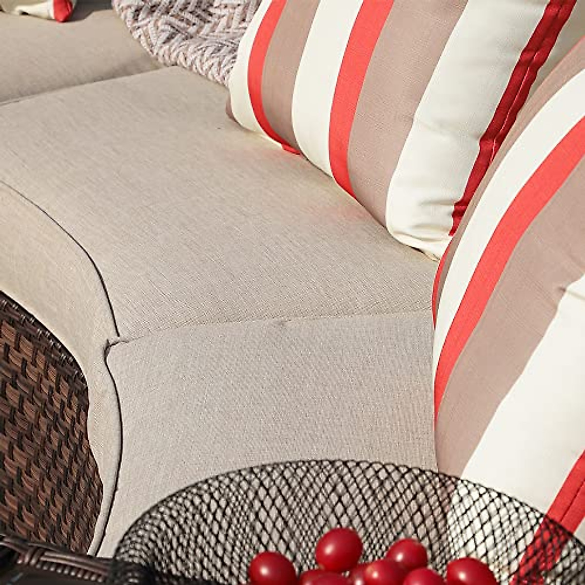 SUNSITT 4-Piece Outdoor Half-Moon Sectional Wicker Sofa Set Patio Furniture, Brown PE Rattan and Beige Cushions