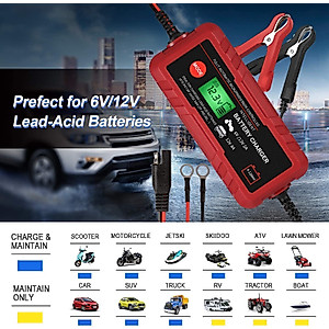 Sailnovo 4A Smart Car Battery Charger, 6V 12V Automotive Charger Maintainer Fully Automatic 8-Stages Trickle Charger for Automotive Motorcycle Car Battery, Portable 4A Car Battery Charger 6V 12V