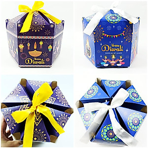 KYMY Diwali Treat Boxes, 12pcs Happy Diwali Goodie Candy Gift Boxes for Snack Sugar Chocolate, India Festival of Lights Gift Boxes, India Festival Party Favor for Diwali Decorations