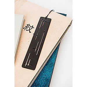 Villani Line & Bamboo Engraved Wooden Bookmark Leather Tassel Handmade Natural Hand Stained Wood for Books Accessory Unique Design Gift Set Perfect Men Women Kids Students Teachers Writers Readers