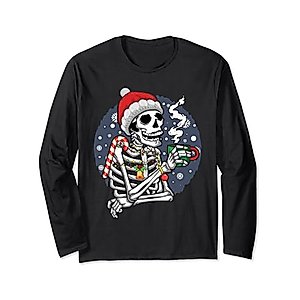 Cool Skeleton Drinking Chocolate Winter December Christmas Long Sleeve T-Shirt