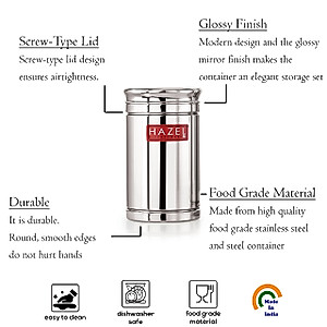 HAZEL Stainless Steel Airtight Container | 800 ml Steel Storage Box For Kitchen | Steel Container Jar For Kitchen Storage | Ideal For Storing Rice, Cereal, Pulse, Snacks