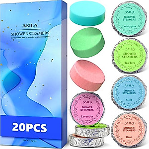 ASILA Shower Steamers Aromatherapy 20PCS Shower Bombs Gifts Set, Gifts for Mom, Self Care & SPA Relaxation Gifts for Women and Men Who Have Everthing Lavender/Tea Tree/Eucalyptus/Mint/Rose