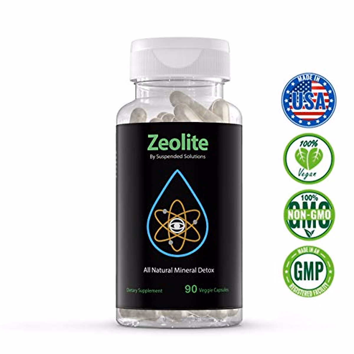 Suspended Solutions - Zeolite Clinoptilolite - 90 Capsules - Responsibly Mined - All Natural Mineral Detox Removes Chemicals Safely and Effectively - Restores Gut Health and Boosts Immunity