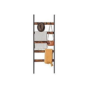 FCMLD Rustic Slanted Ladder Shelf, Towel Rack, 5 Tier, 65cm Width, Steel Frame, for Blankets, Towels, Scarves