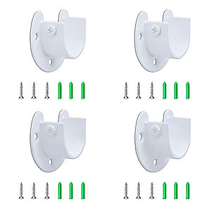 U Shape Shower Rod Holder 4pcs Curtain Rod Bracket Stainless Steel Closet Rod Holder 1" & 1-1/4" Diameter Heavy Duty Pole Flange Socket Black White
