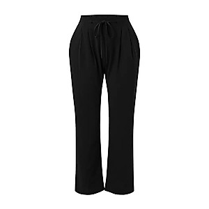 Women Loose Pants Red Linen Pants Linen Pants Women Wide Leg Pants Fashion Drawstring Elastic Trousers Comfy Straight Leg Long Pants with (B4-Black, XL) Unusual Gifts