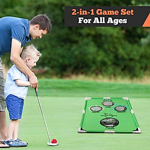 Brylan Sports 2 in 1 Chipping Golf and Cornhole Game Set - with All Accessories Including Cornhole Carrying Case and Perfect for Backyard Games, Outdoor Yard Games and Camping Games.
