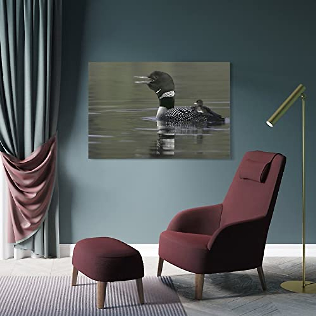 Common Loon with Chick on Water Back Call Picture Poster Wall Decoration Poster in Kamloops, British Canvas Painting Posters And Prints Wall Art Pictures for Living Room Bedroom Decor 24x36inch(60x90