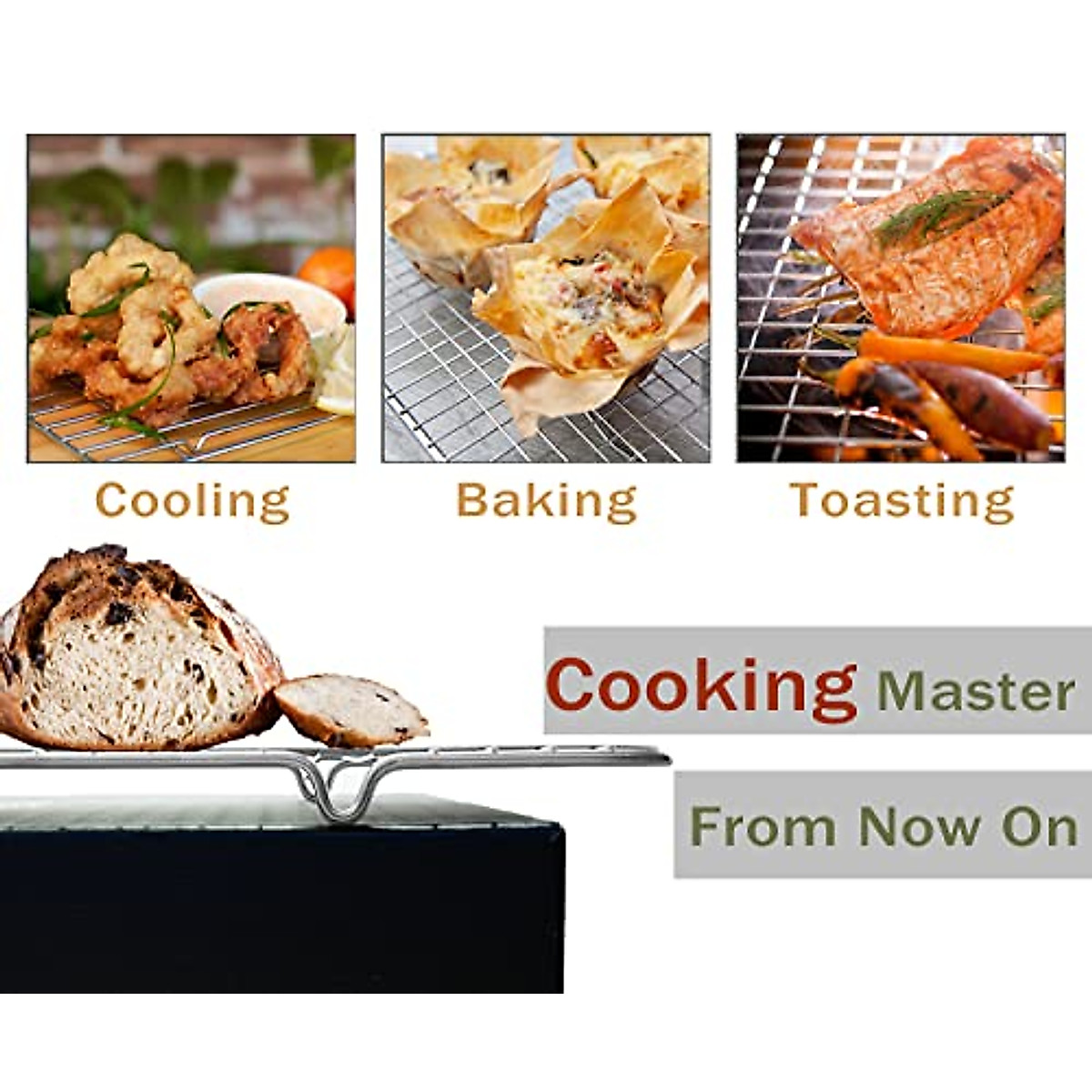 VNIMTI Baking Rack 2 Packs, Stainless Steel Cooling Racks, Wire Rack for Baking, Oven Safe Cookie Cooling Rack for Cooking, Roasting, Grilling, Drying, Fit Half Sheet Pan (16.5" * 12")