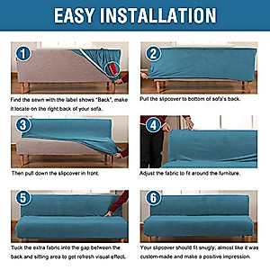 H.VERSAILTEX Real Velvet Futon Cover Armless Sofa Covers Sofa Bed Covers Stretch Futon Couch Cover Sofa Slipcover Furniture Protector Thick Soft Velvet Fabric Form Fitted Stay in Place, Peacock Blue