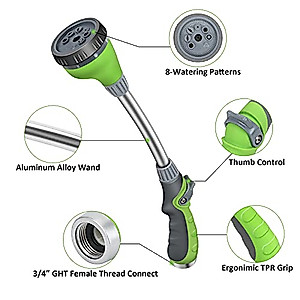 STYDDI 15" Watering Wand for Garden Hose with Thumb Control, 15-Inch Garden Hose Sprayer Wand with 8 Adjustable Spray Patterns, Perfect for Lawns and Gardens