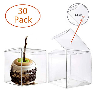 Bakbania 30 Pieces Candy Apple Boxes with Hole Top PET Clear Gift Boxes 4" x 4" x 4" Clear Favor Boxes for Caramel Apples,Ornaments, Treats, Party Favors