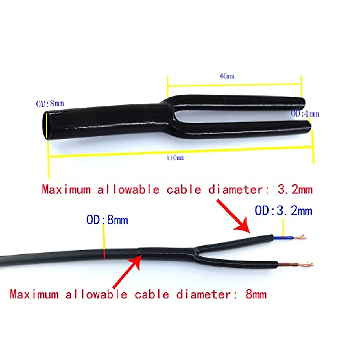 WJSTN Speaker Wire Pants(Y Boot) Cable Pants 8mm 2-Conductor, Black (Pack of 12) Insulated Heat shrinkable Tube (Shrink Ratio2:1,6ft)