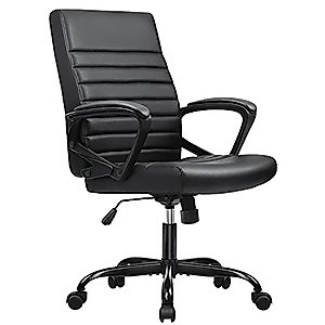Furmax Mid Back Ribbed Desk Chair PU Leather Executive Office Chair Swivel Computer Chair with Soft Padded Arms