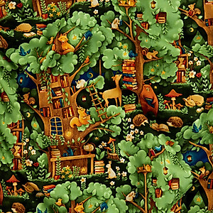 Paintbrush Studios Forest Fables Animal Village Green, Quilting Fabric by the Yard