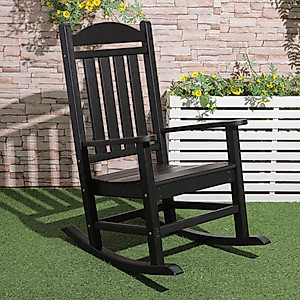 Betterhood Presidential Rocking Chair, High-Density polyethylene Outdoor Rocker Chair, Oversized Patio Chair for Garden Lawn with 400lbs Support, Black