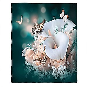 WONDERTIFY Yellow Roses White Calla Lilies Throw Blanket Bouquet Butterfly Baby Swaddle Flannel Fleece Blanket All Season Living Room/Bedroom 40"X50" Pink White Purple Green